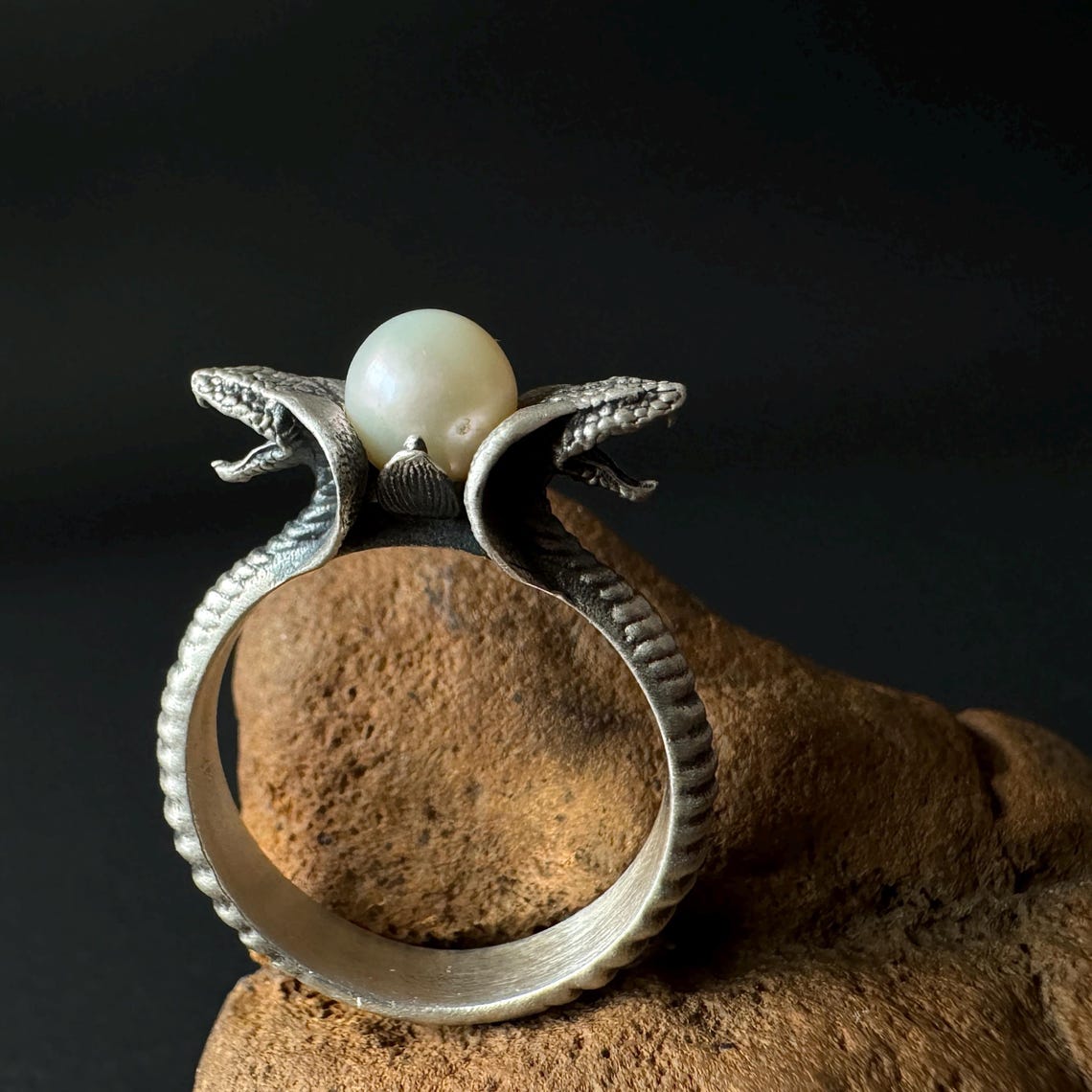 Pearl Double-headed Snake Ring, 925 Sterling Silver Cobra Jewelry, Ring ...