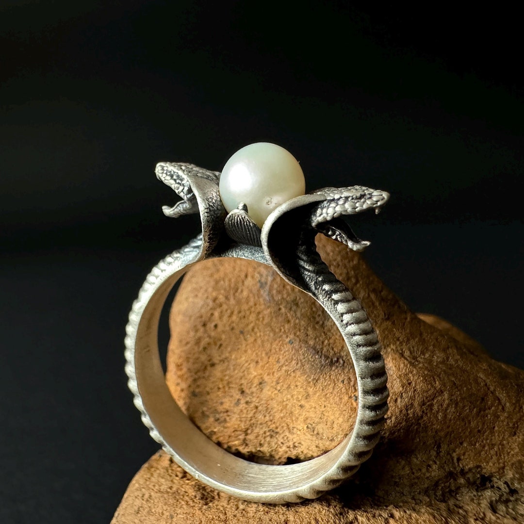 Pearl Double-headed Snake Ring, 925 Sterling Silver Cobra Jewelry, Ring ...