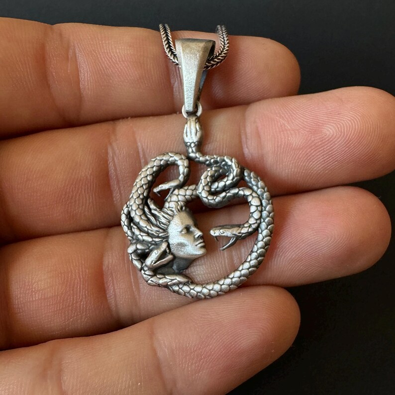 Medusa Snake Necklace, 925 Sterling Silver Snake Hair Gorgon Pendant - Etsy