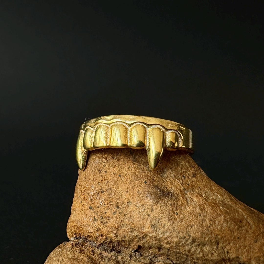 Gold Vampire Teeth Ring, 14k Gold Vermeil Gothic Fang Jewelry - Etsy