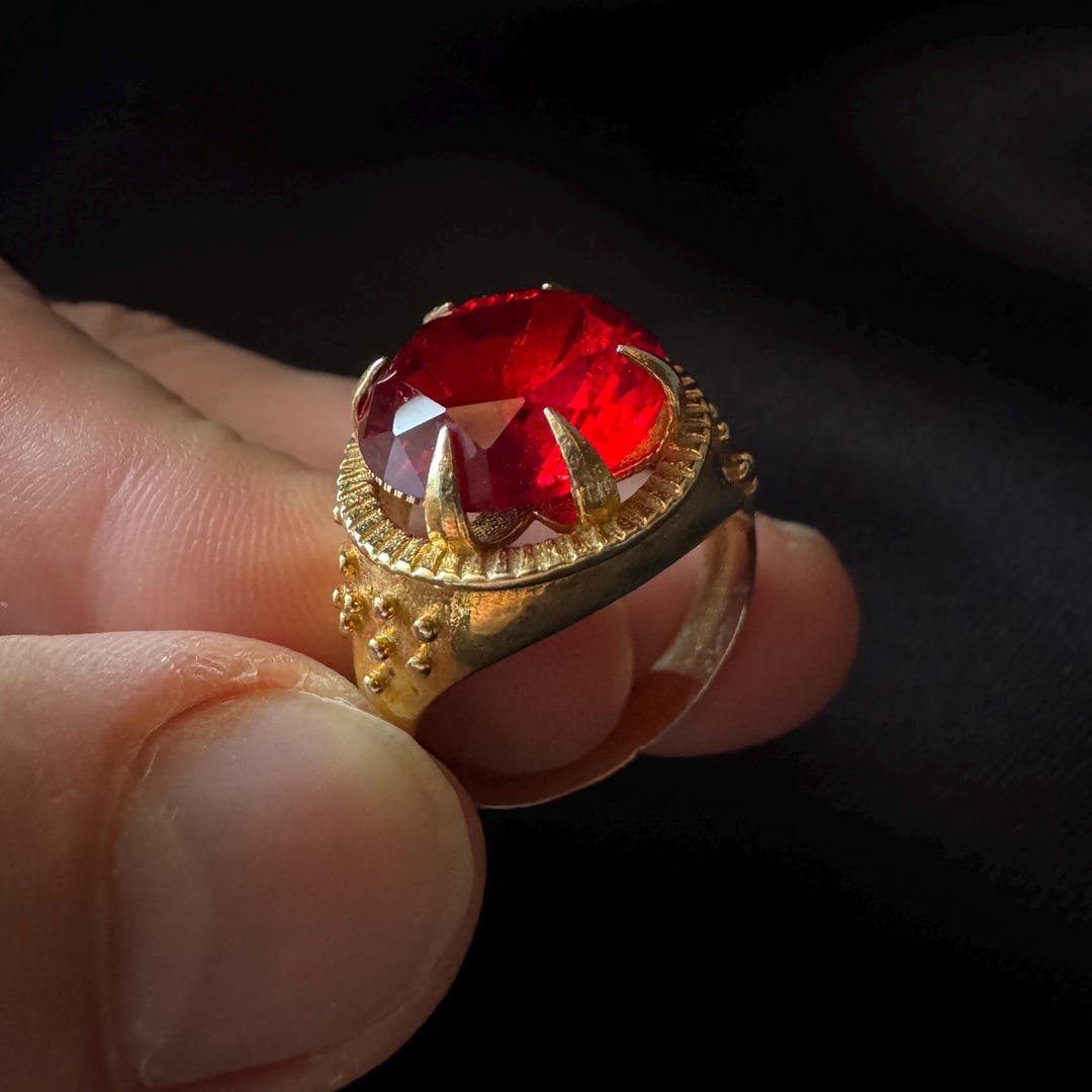 Ruby Elf Narya Ring, 925 Sterling Silver Golden Ring of Fire With Red ...