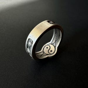 Koi Fishes Yin Yang Symbol Statement Ring, 925 Sterling Silver Peace ...