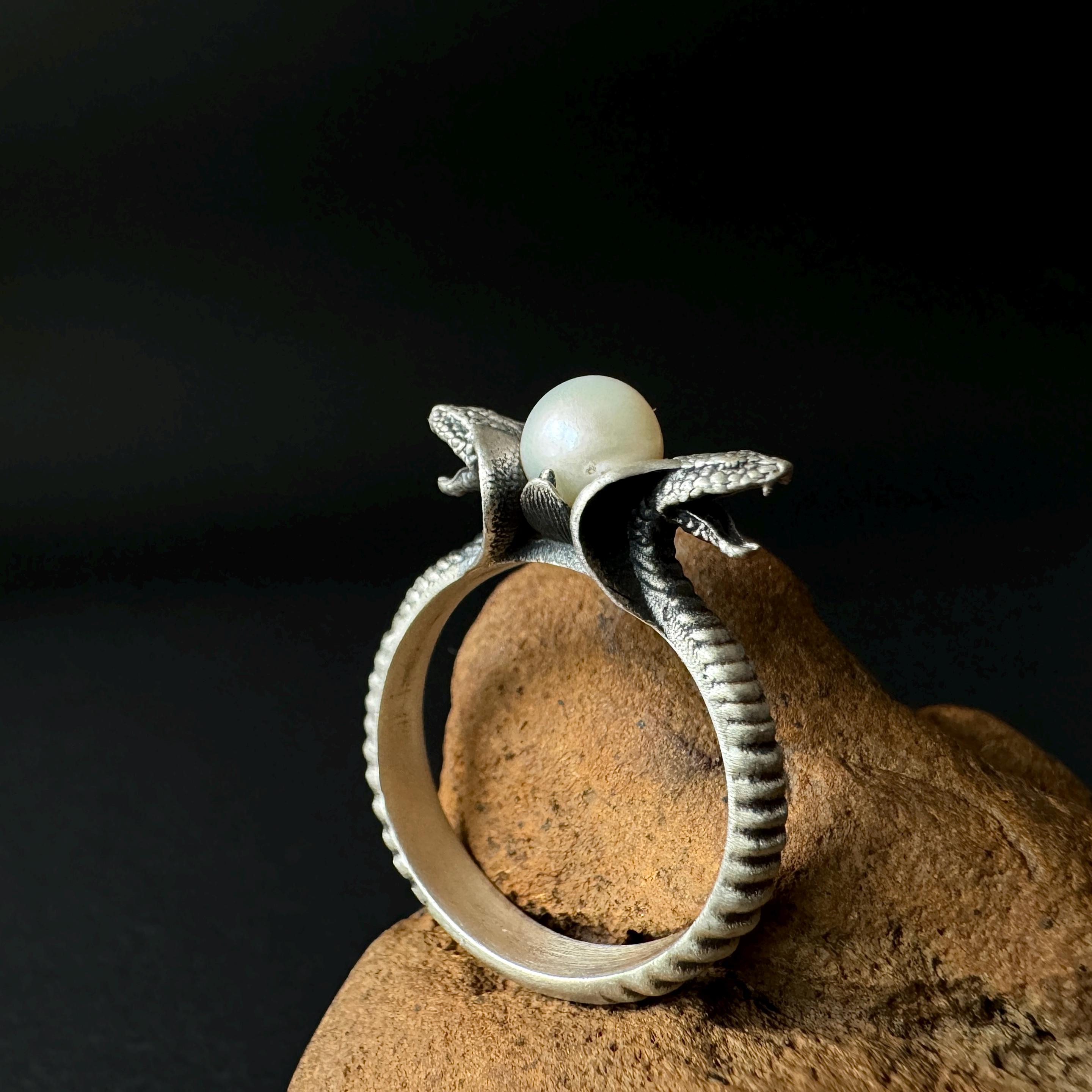 Pearl Double-headed Snake Ring, 925 Sterling Silver Cobra Jewelry, Ring ...