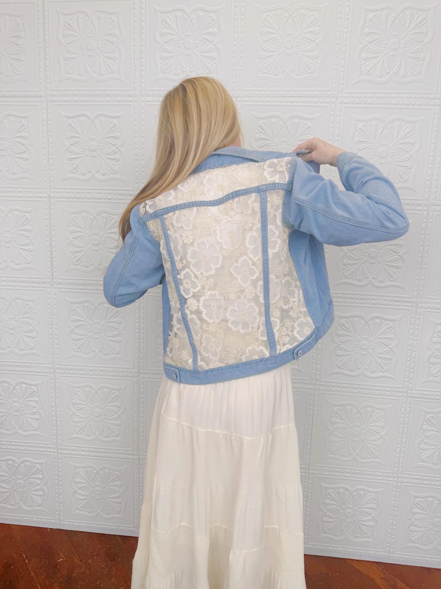 Faye - Denim Jean Embroidery Lace Jacket Tulle Mesh Sheer Floral ...