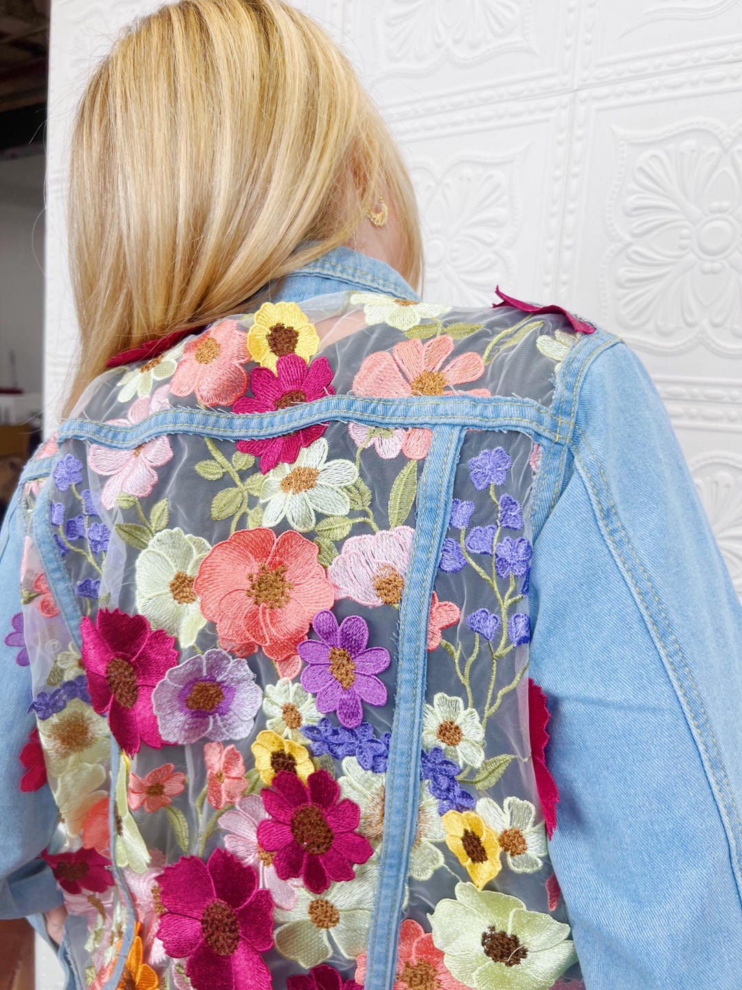 Nia - Upcycled Denim Jean Embroidery Lace Tulle Mesh Sheer Inserts ...