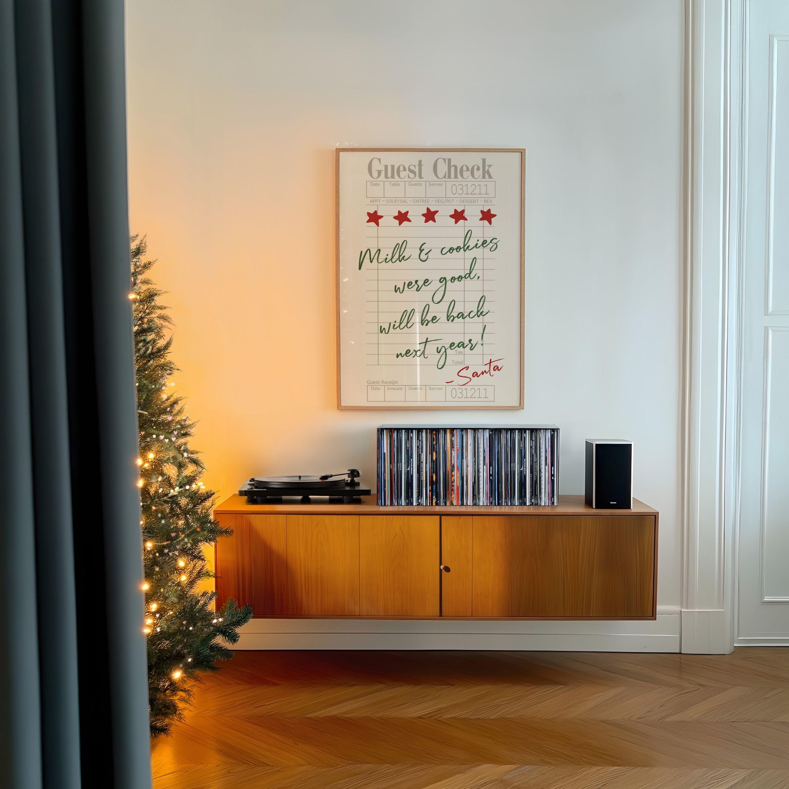 Milk & Cookie Santa Guest Check Christmas Wall Art Print Holiday Decor ...