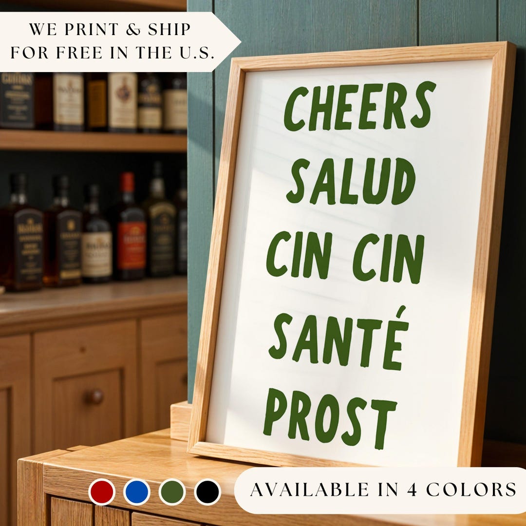 Cheers Print Canvas Bar Wall Art Cheers Sign Bar Cart Decor Salud ...