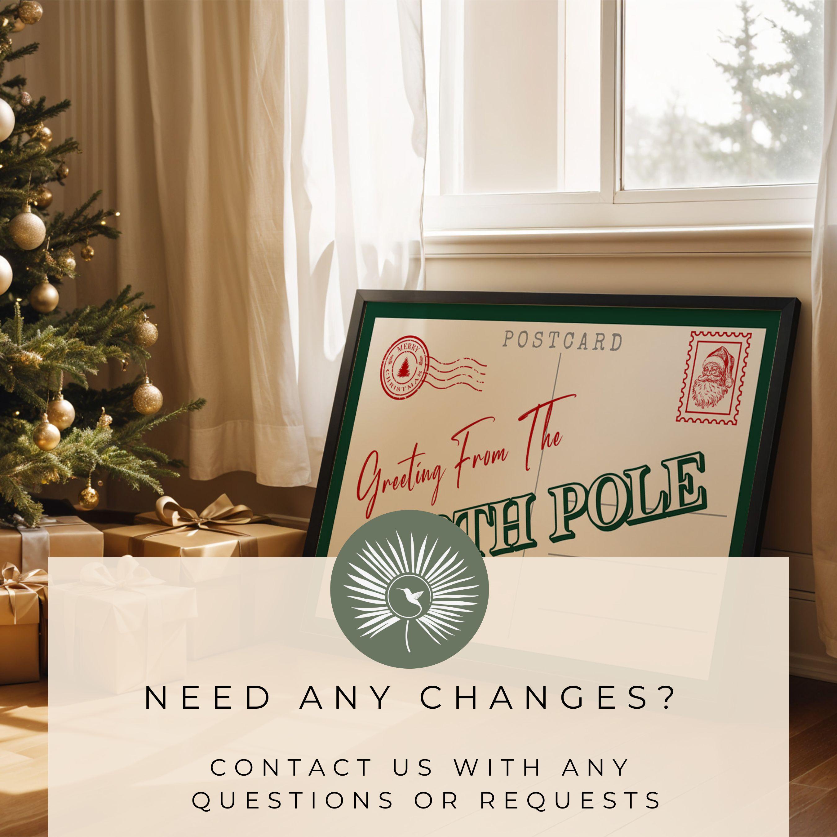 North Pole Postcard Christmas Wall Art Print Rustic Holiday Decor ...