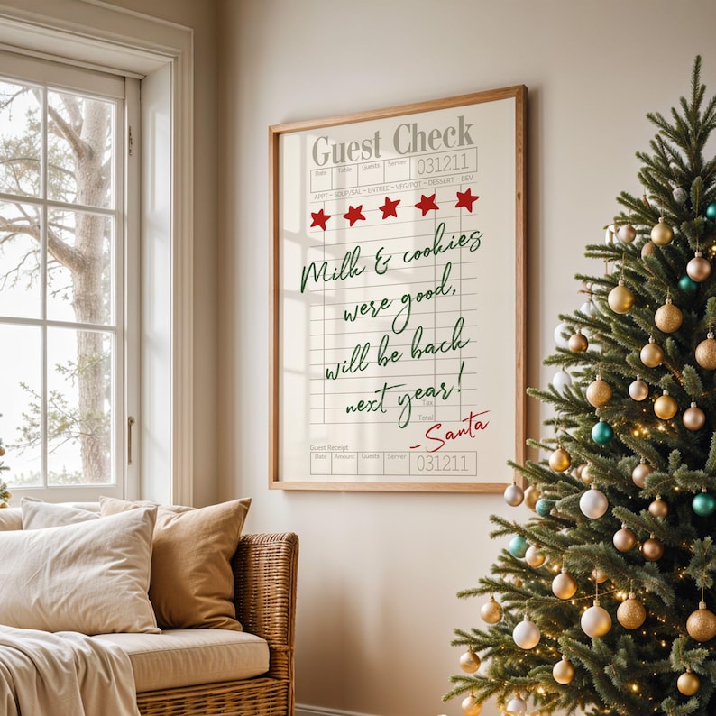 Milk & Cookie Santa Guest Check Christmas Wall Art Instant Download ...