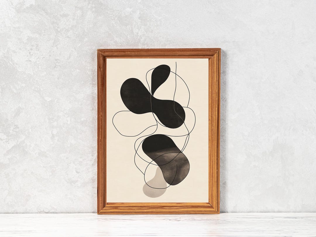 Flowing Balance, Minimalist Abstract Line Art Print - Modern Black and ...