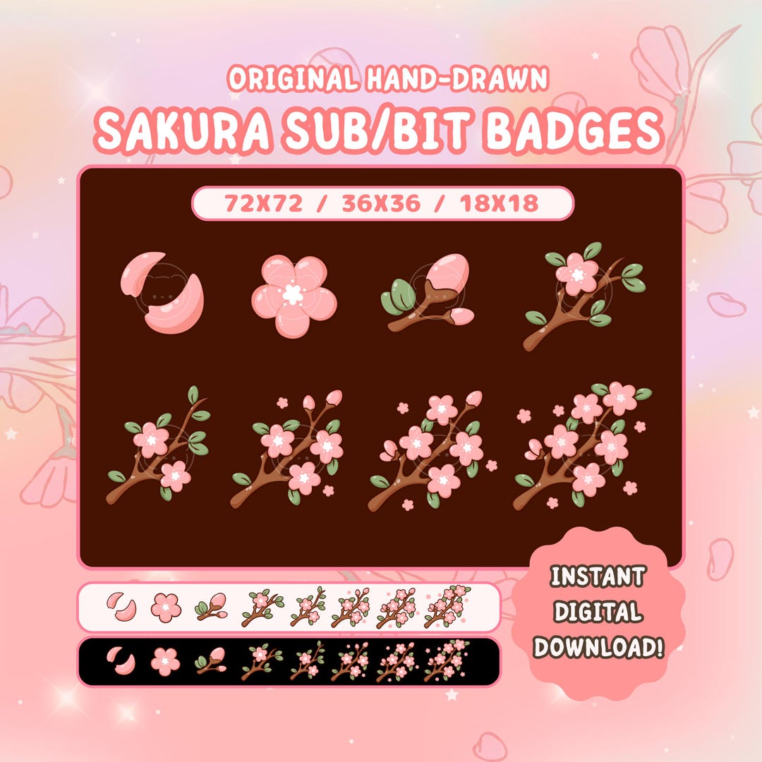 Pink Sakura Twitch Badges – Cherry Blossom Sub & Bits Badges Pack ...