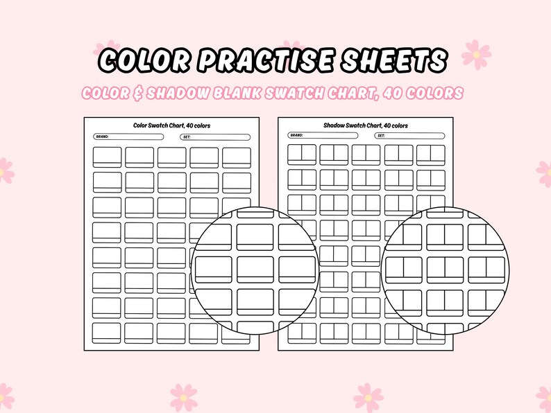 Color Swatch Chart Printable, Blank Color Swatches Sheets PDF, Alcohol ...