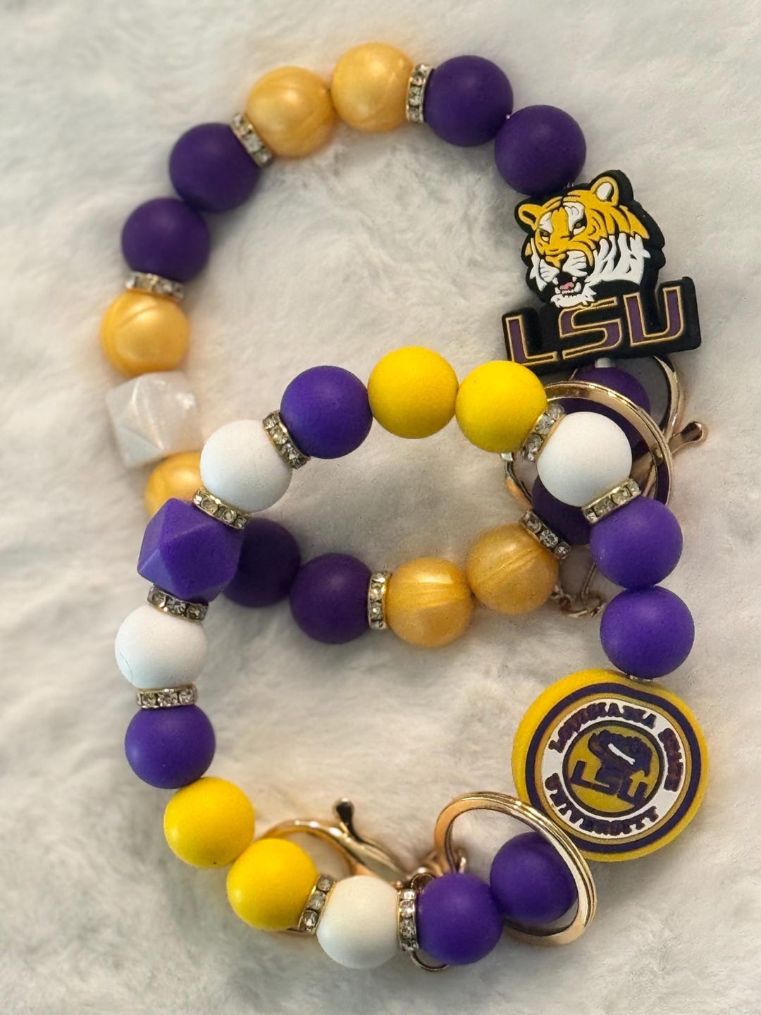 Beaded Keychain Wristlet and Pen: Yellow/gold /purple- LSU Tigers ...