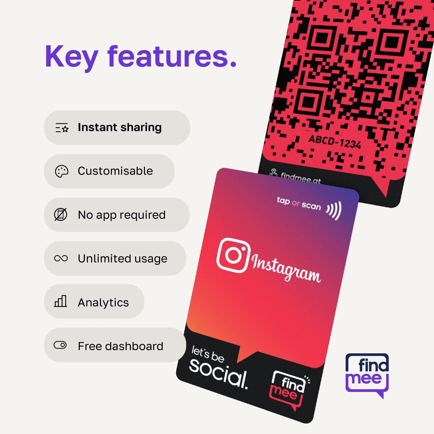 Custom Instagram NFC Business Card, Social Media, Double-sided QR Code ...
