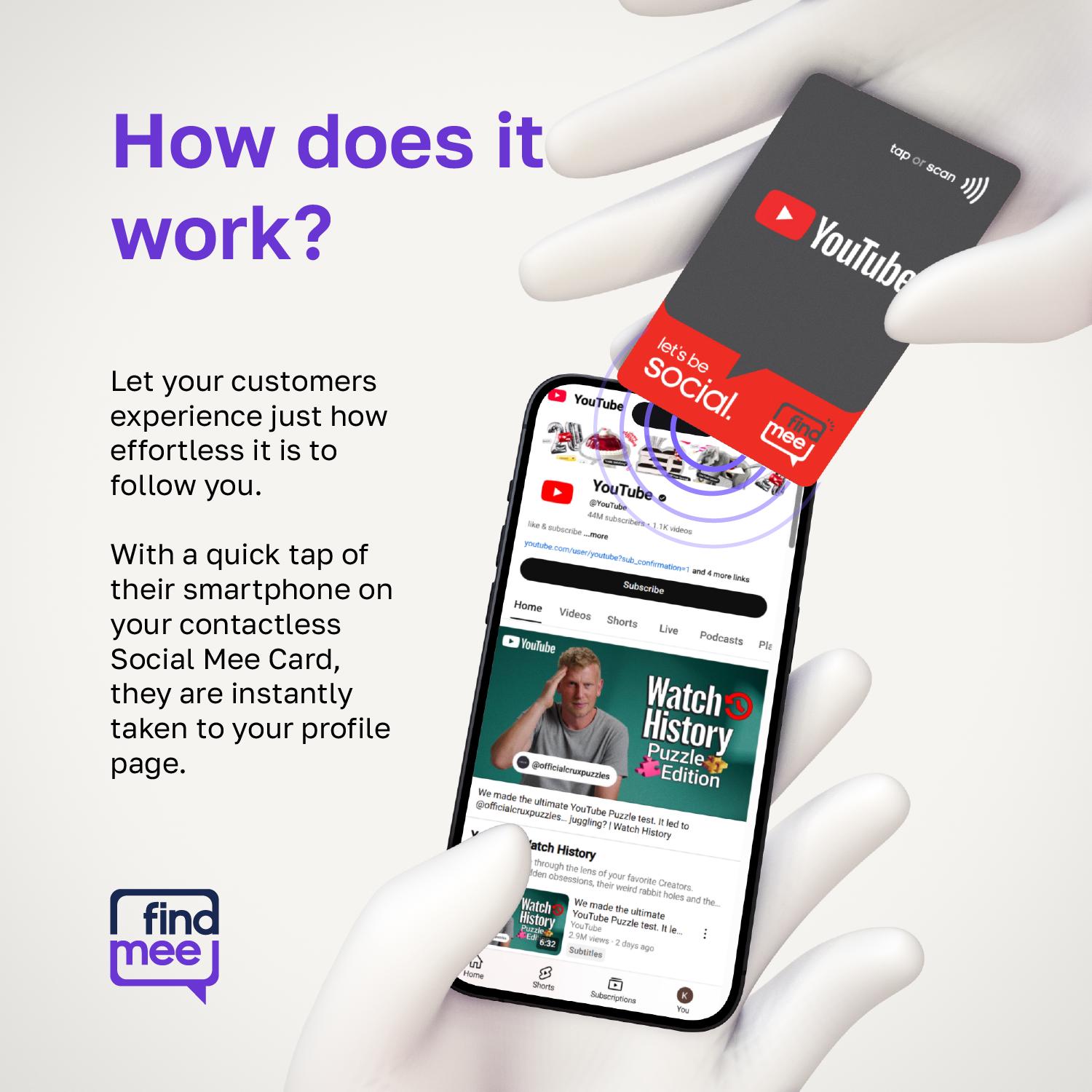 Findmee Youtube NFC Social Media Card, Double-sided QR Code, Custom ...