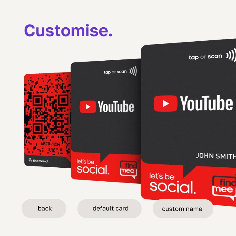 Findmee Youtube NFC Social Media Card, Double-sided QR Code, Custom ...