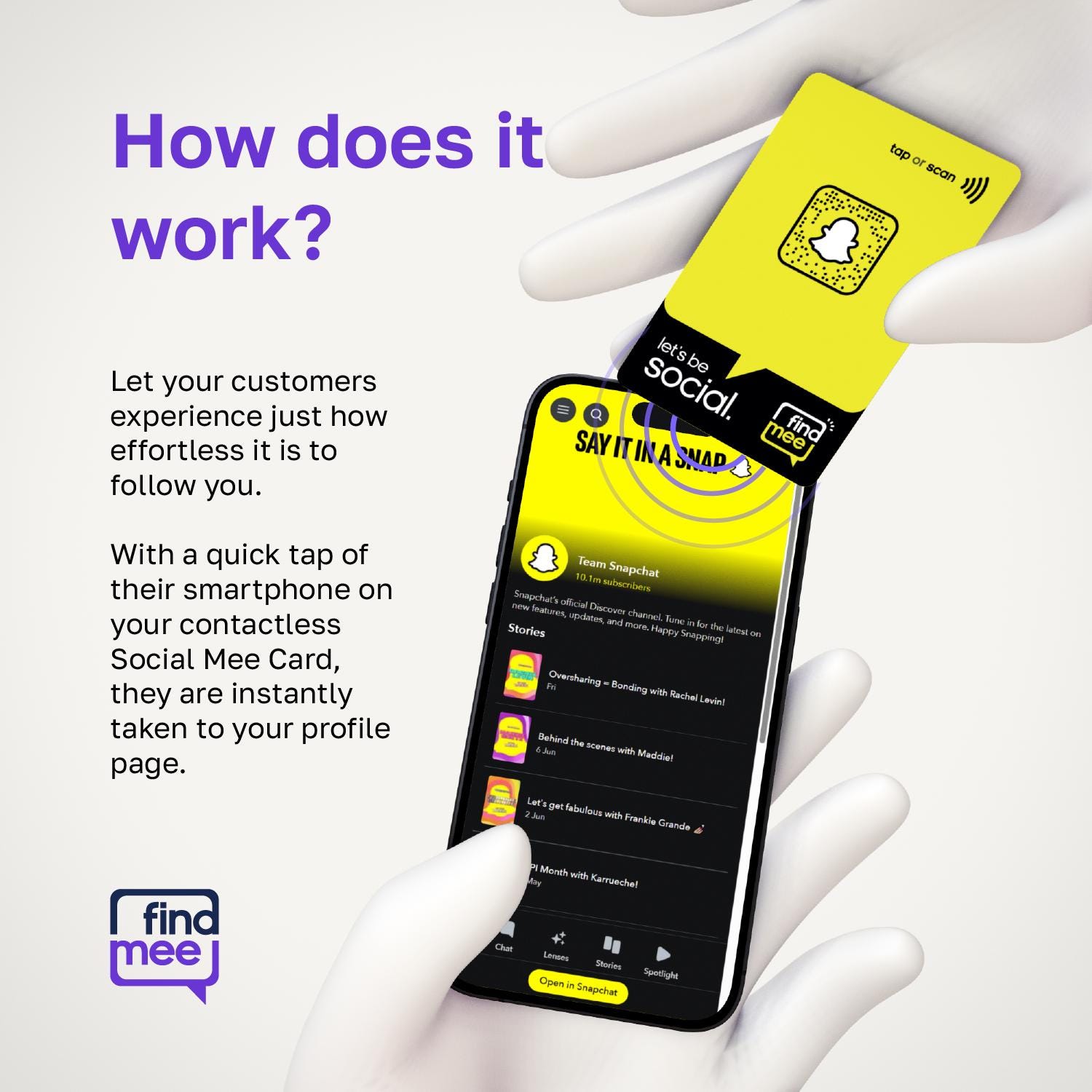 Findmee Snapchat NFC Social Media Card, Double-sided QR Code, Custom ...