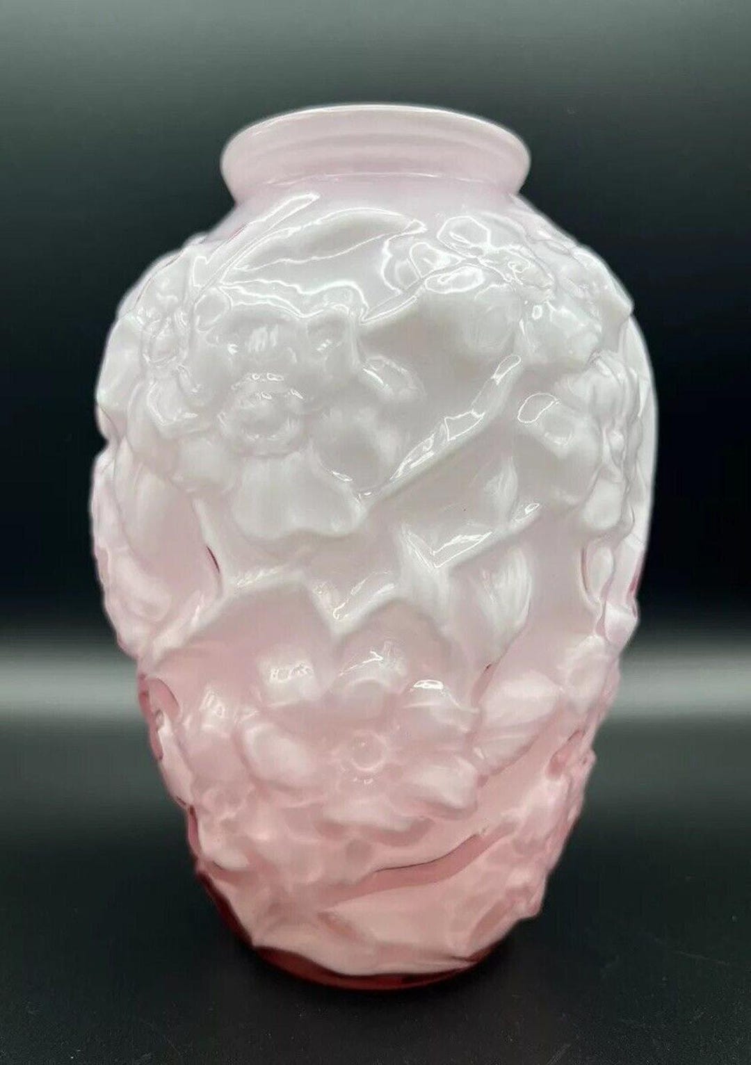 Fenton Pink Ombré 8” Embossed Floral Dogwood Cased Art Glass Vase - Etsy