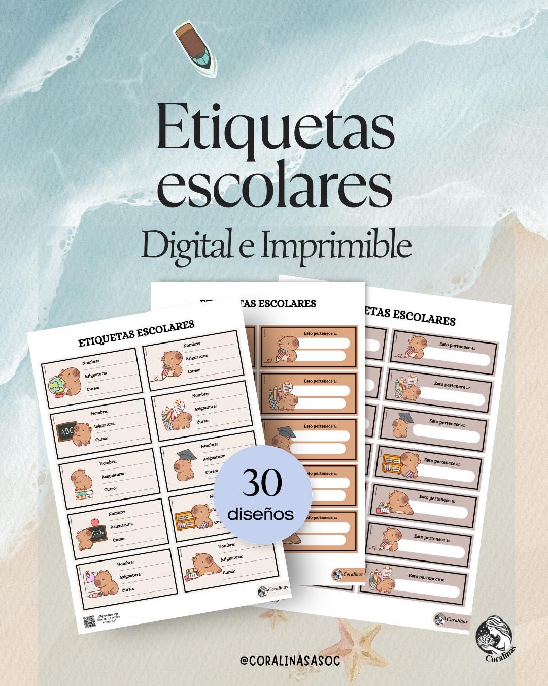 Personalized Capybara Labels Printable and Digital PDF for Students ...