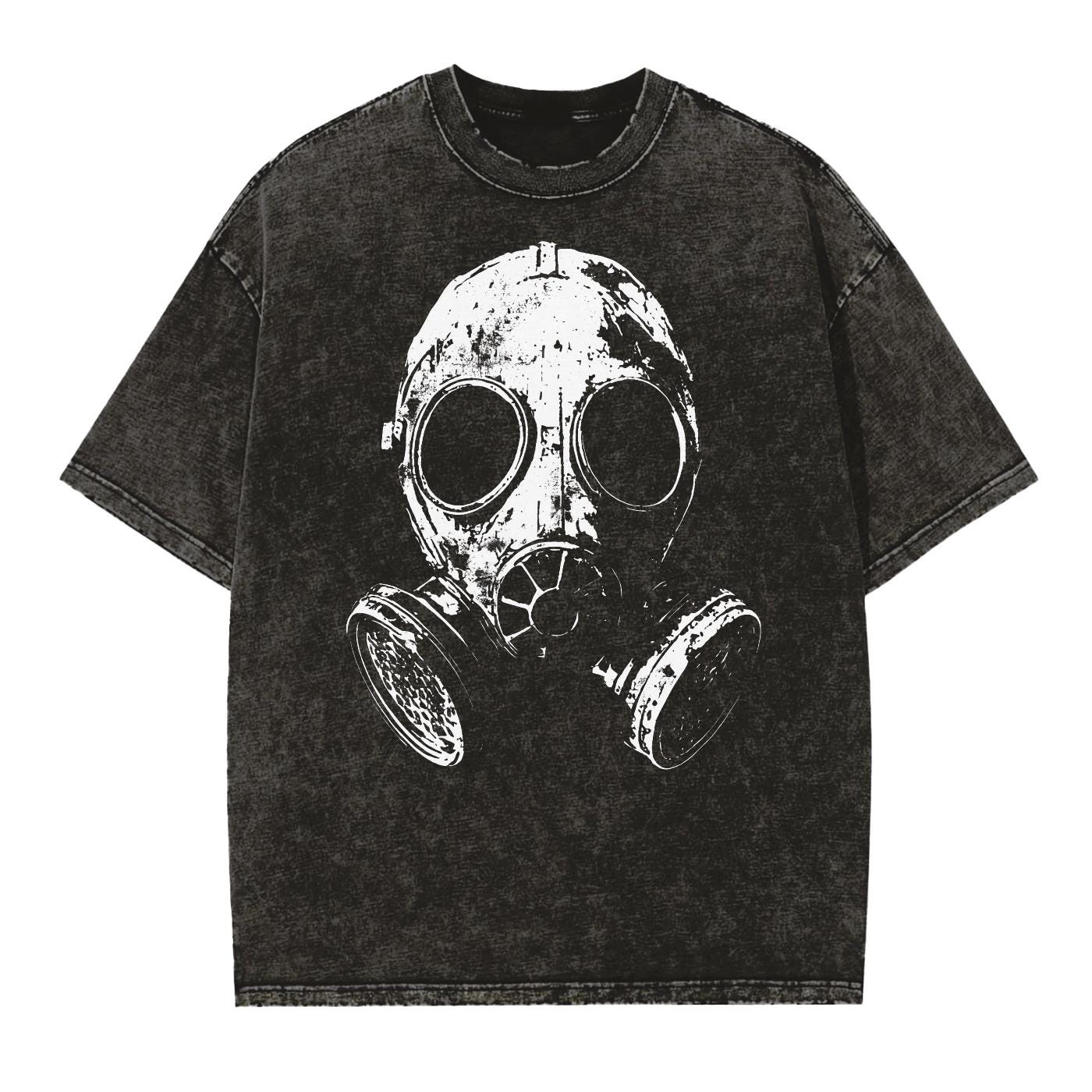Gas Mask Dystopian Tee Edge Frayed Vintage Washed T-shirt 250 GSM ...