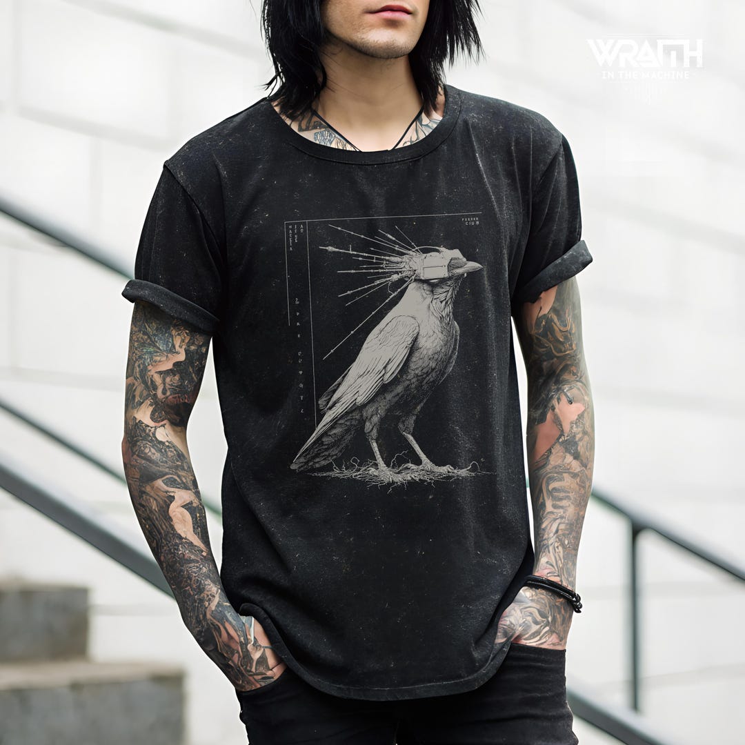 Goth Graphic T-shirt Eye in the Sky Surveillance Crow, Cyberpunk ...