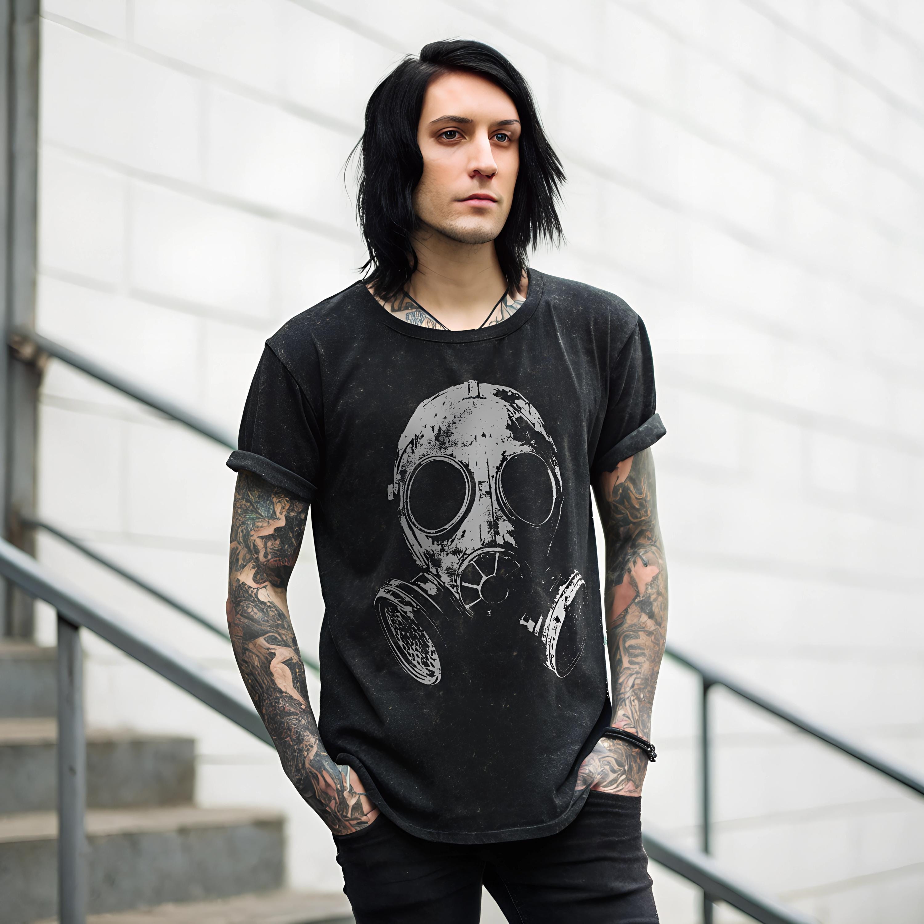 Gas Mask Dystopian Tee Edge Frayed Vintage Washed T-shirt 250 GSM ...