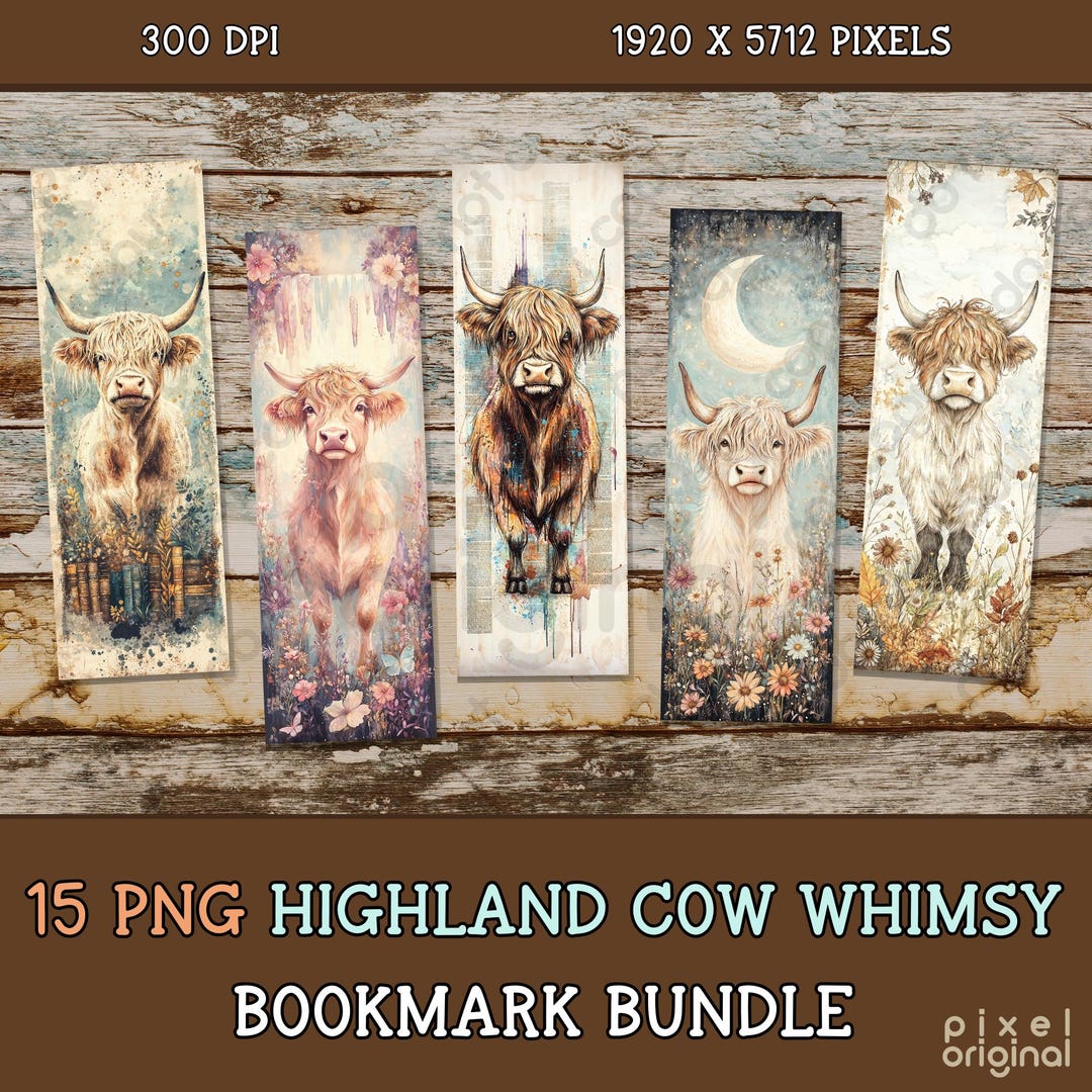 Highland Cow PNG, Bookmark PNG, 15 PNG Bundle, Bookmark Png, Highland ...