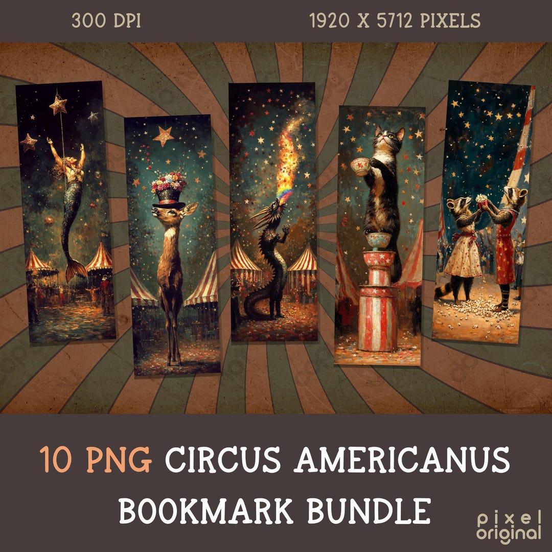 Vintage Circus PNG Bookmarks, 10 PNG, Digital Download Bundle, Cutout ...