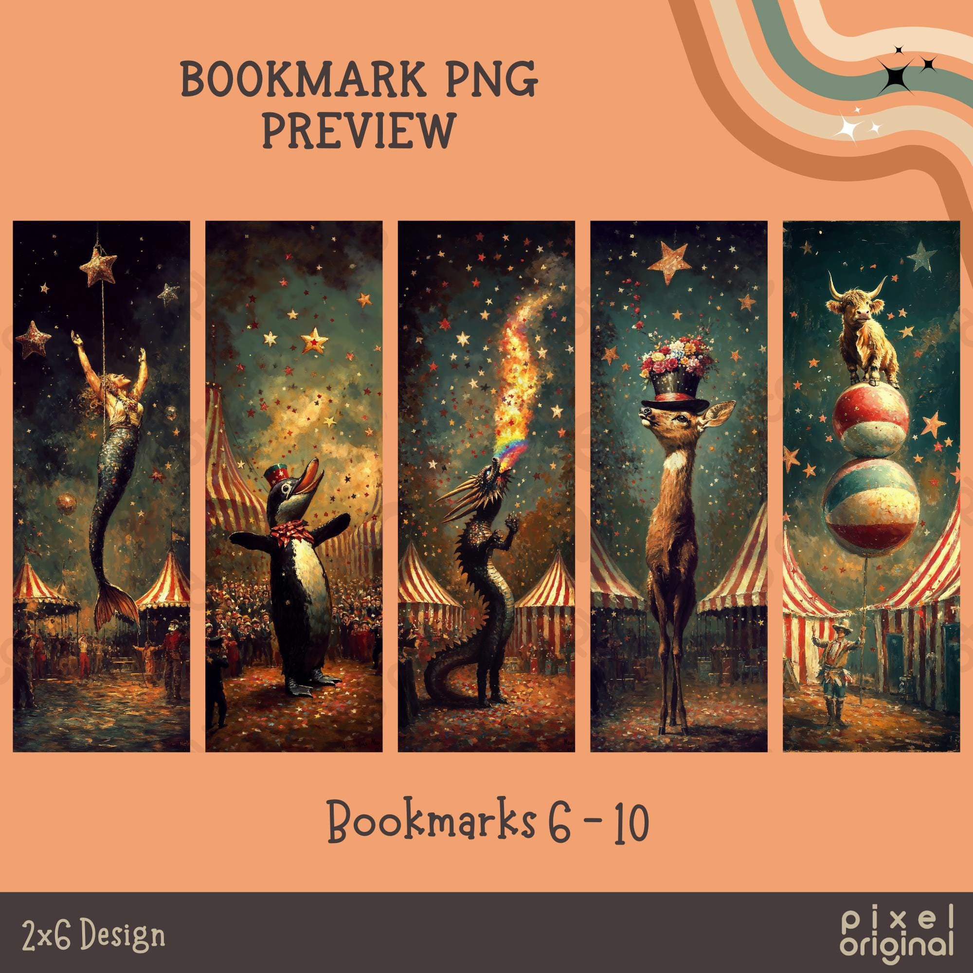 Vintage Circus PNG Bookmarks, 10 PNG, Digital Download Bundle, Cutout ...