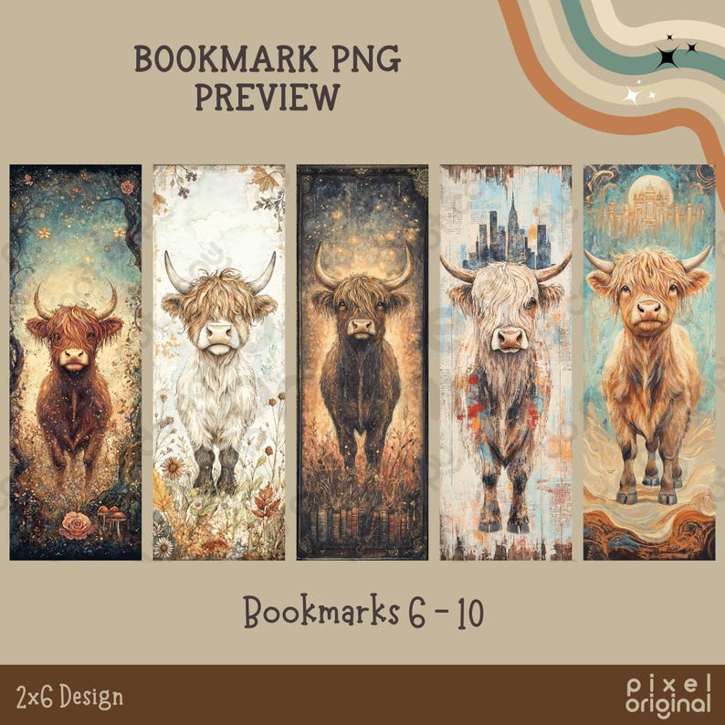 Highland Cow PNG, Bookmark PNG, 15 PNG Bundle, Bookmark Png, Highland ...
