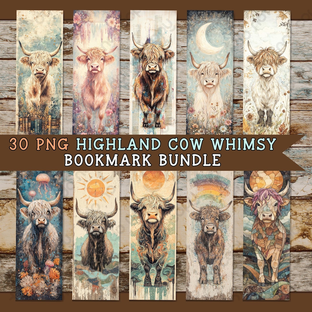 Highland Cow PNG, Bookmark PNG, 30 PNG Bundle, Bookmark Png, Highland ...