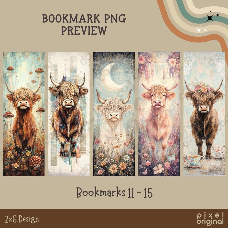 Highland Cow PNG, Bookmark PNG, 15 PNG Bundle, Bookmark Png, Highland ...