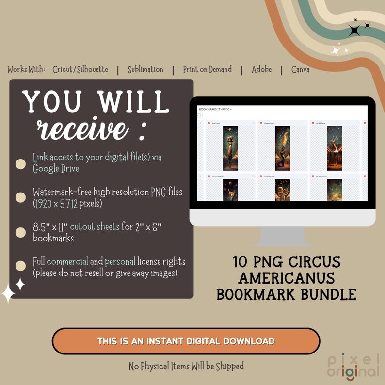 Vintage Circus PNG Bookmarks, 10 PNG, Digital Download Bundle, Cutout ...