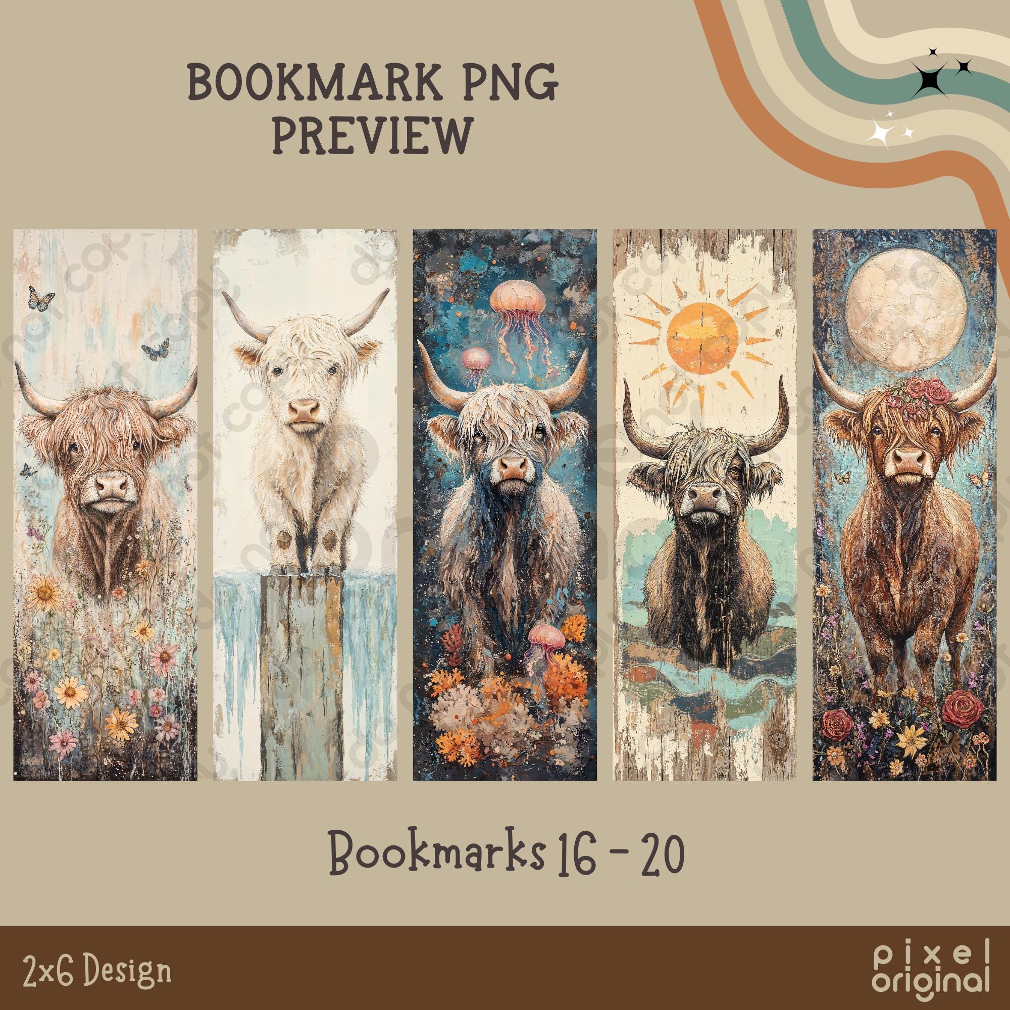 Highland Cow PNG, Bookmark PNG, 30 PNG Bundle, Bookmark Png, Highland ...