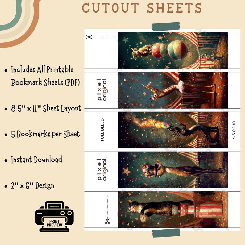 Vintage Circus PNG Bookmarks, 10 PNG, Digital Download Bundle, Cutout ...