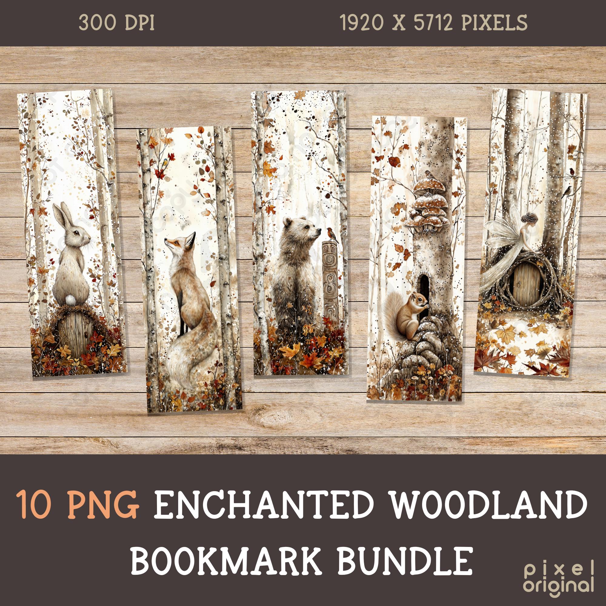 Enchanted Woodland Bookmarks, Printable Bookmarks, 10 PNG Bundle ...