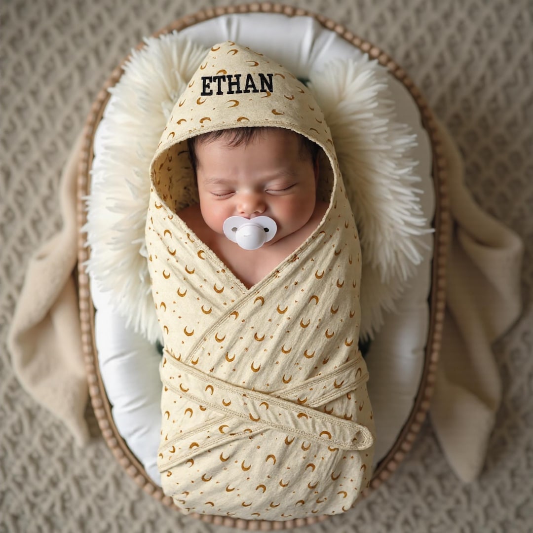 Personalized Baby Swaddle Blanket With Hood – Custom Muslin Wrap - Etsy