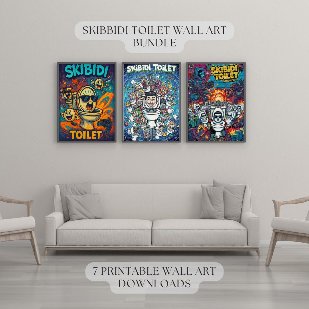 Skibidi Toilet Digital Wall Art Set – 7 Brainrot Meme Prints for ...