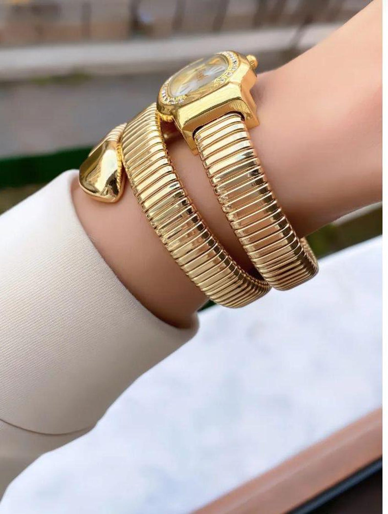 Gold Color Snake Watch, Winding Watch, Women's Wrist Watch Gold Watch ...