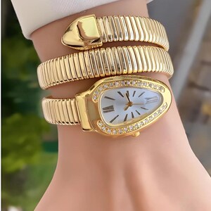 Gold Color Snake Watch, Winding Watch, Women's Wrist Watch Gold Watch ...