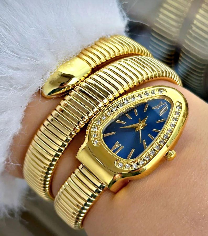 Gold Color Snake Watch, Winding Watch, Women's Wrist Watch Gold Watch ...