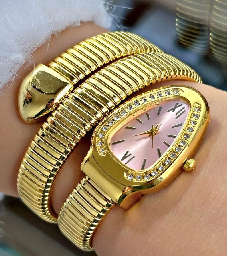 Gold Color Snake Watch, Winding Watch, Women's Wrist Watch Gold Watch ...