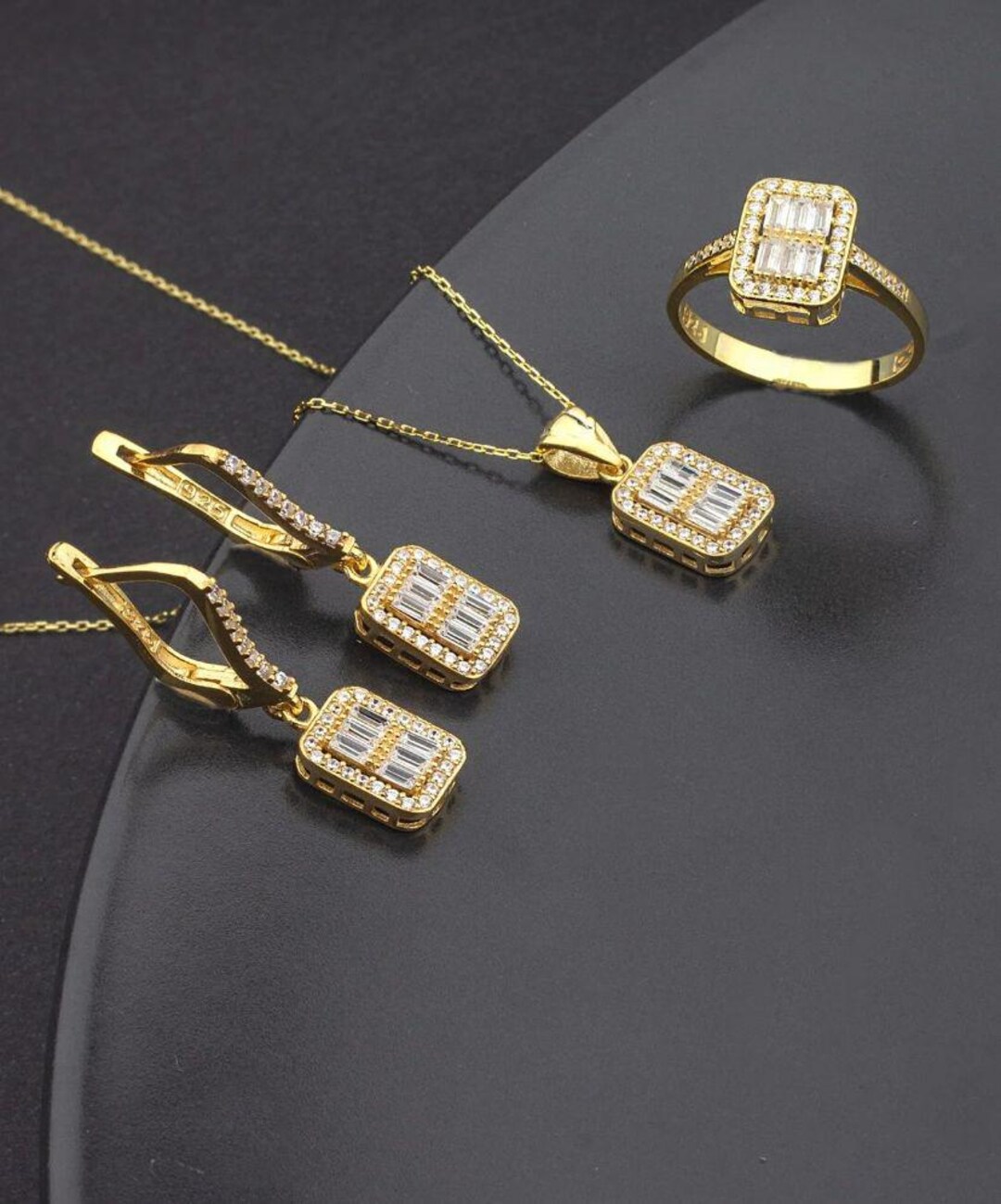 Jewelry Sets With Stone Baguette Stone Trapeze 925 Sterling Silver ...