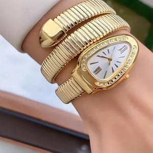 Gold Color Snake Watch, Winding Watch, Women's Wrist Watch Gold Watch ...