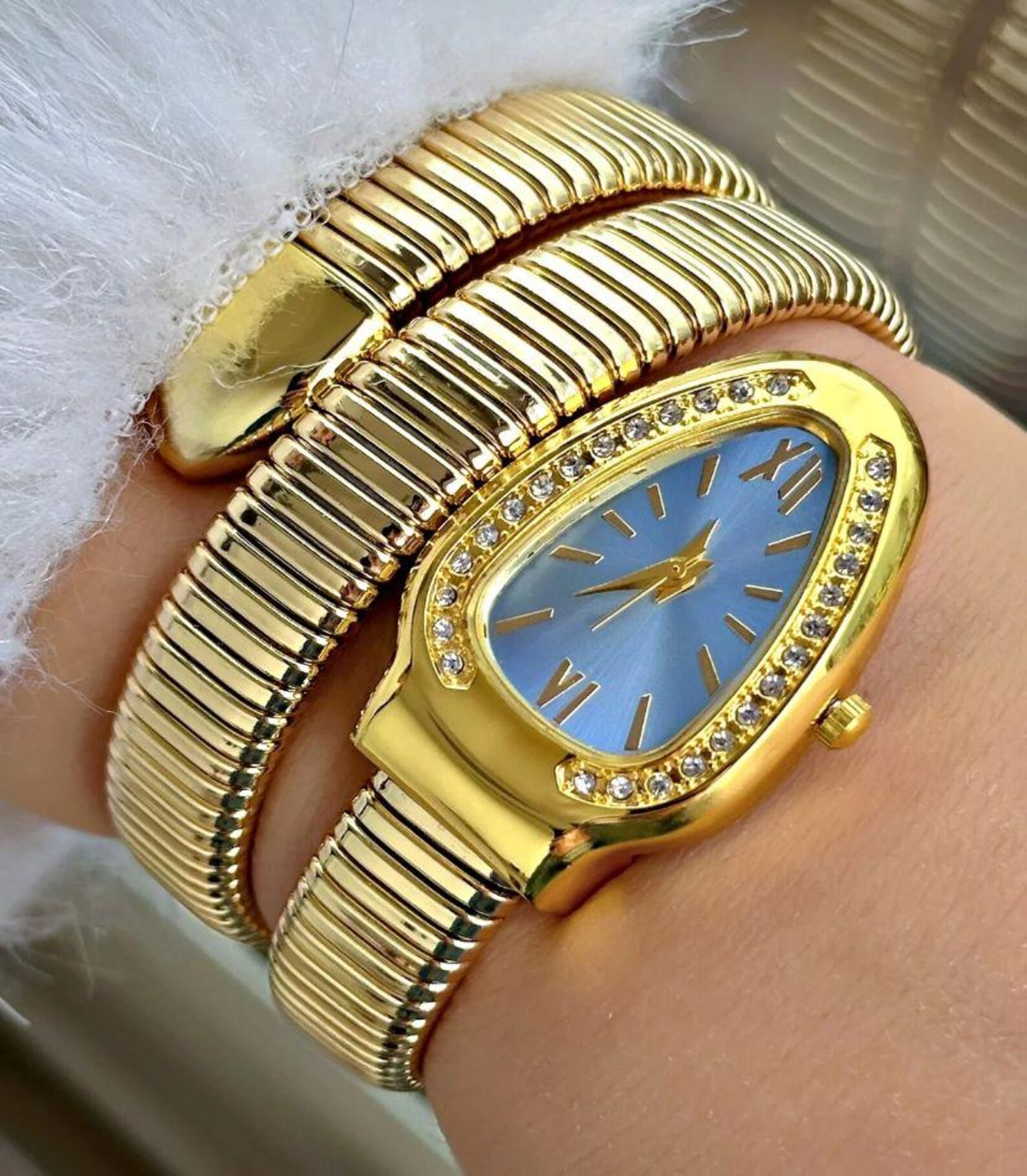 Gold Color Snake Watch, Winding Watch, Women's Wrist Watch Gold Watch ...