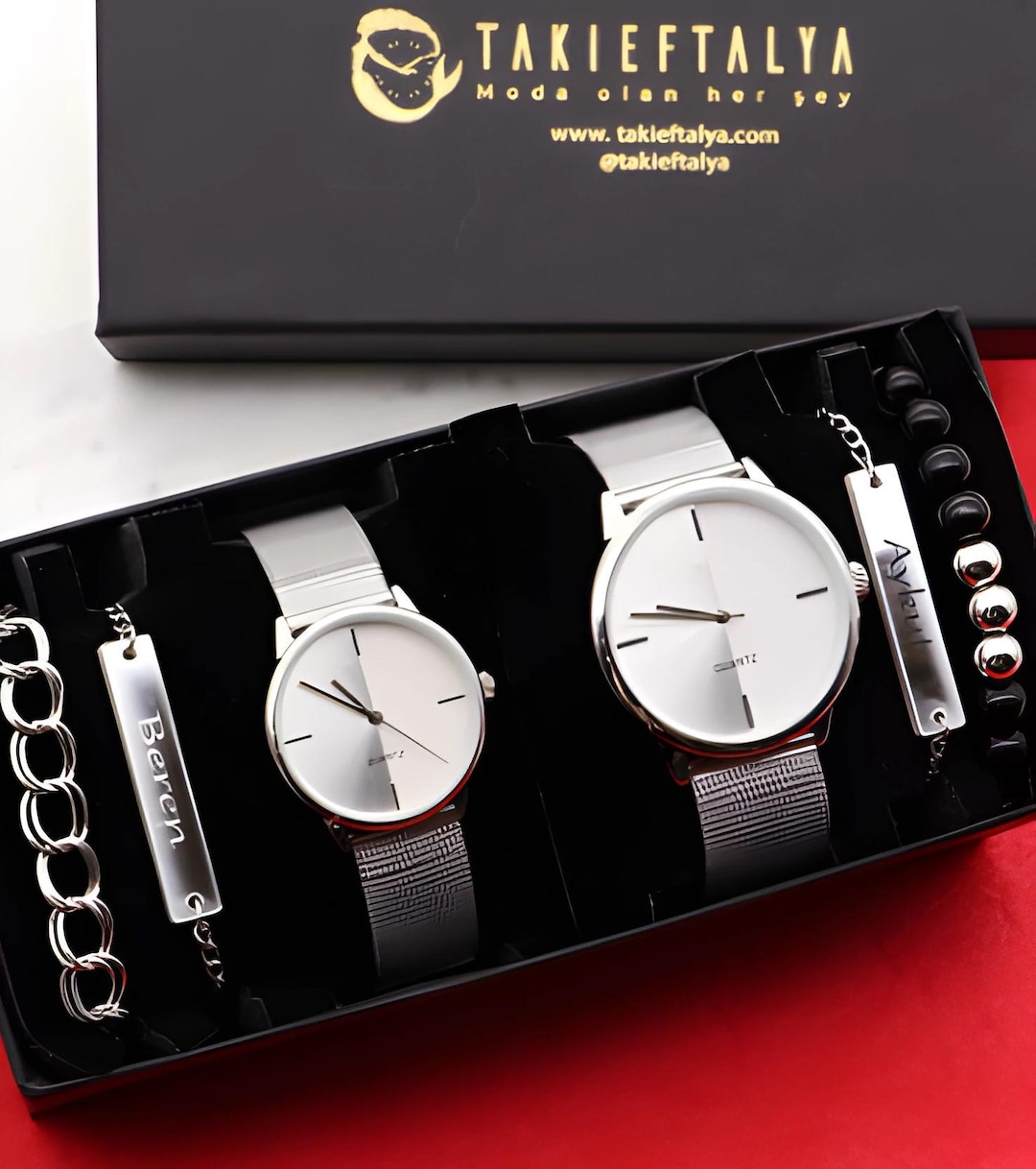Silver Couple Watch, Double Letter Bracelet - Lover Combination - Watch ...
