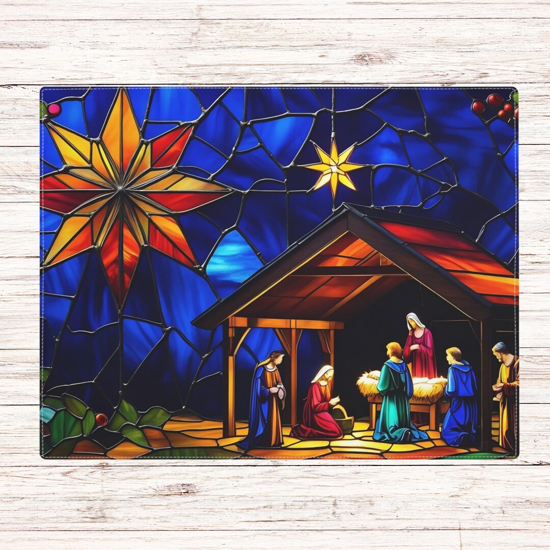 Stained Glass Nativity Placemat Christmas Table Decor Holiday Dining ...