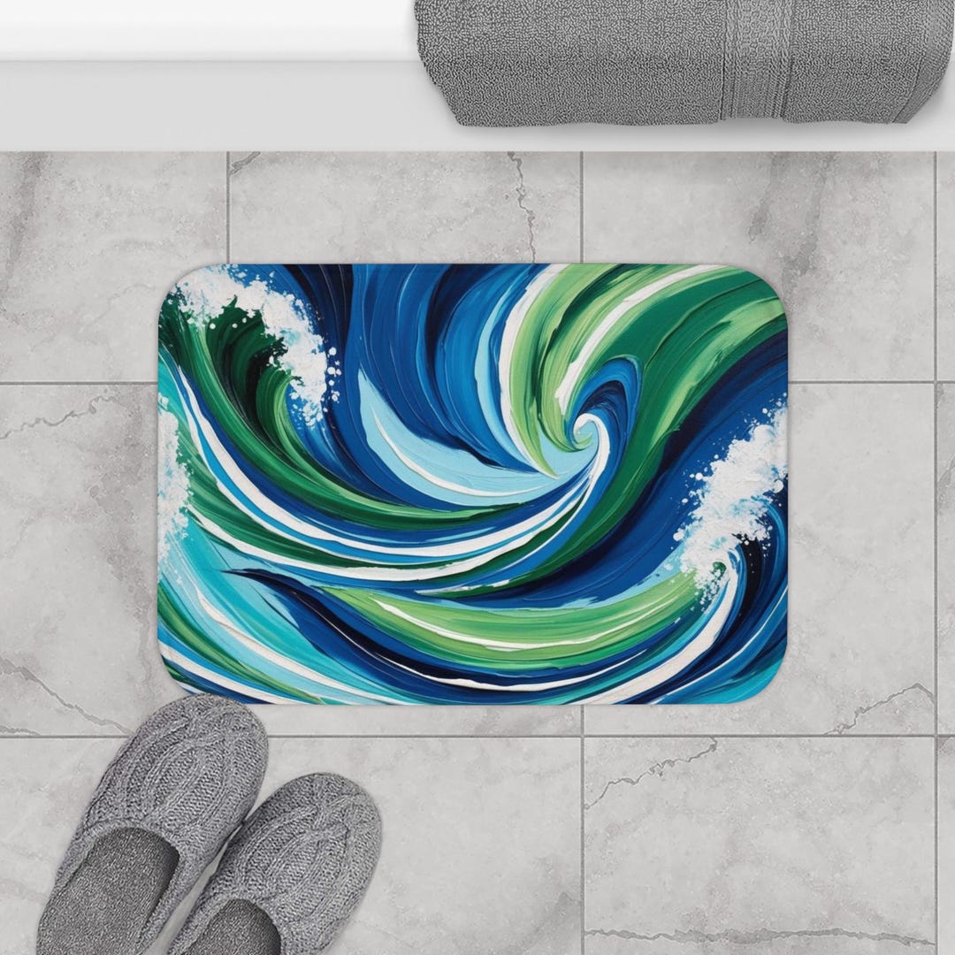 Nautical Wave Memory Foam Bath Mat, Coastal Bathroom Decor - Etsy