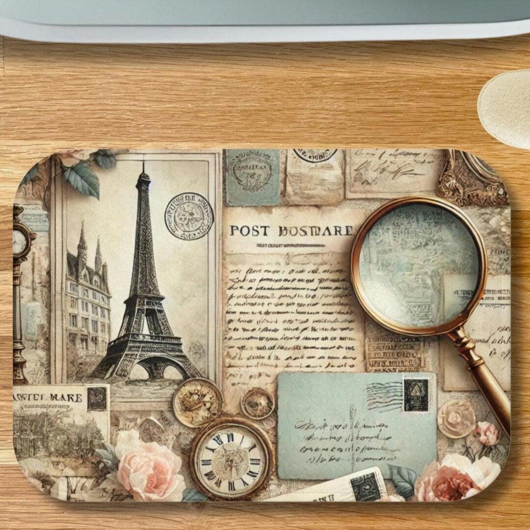 Vintage Parisian Postcard Bath Mat, Elegant Microfiber Memory Foam Rug ...