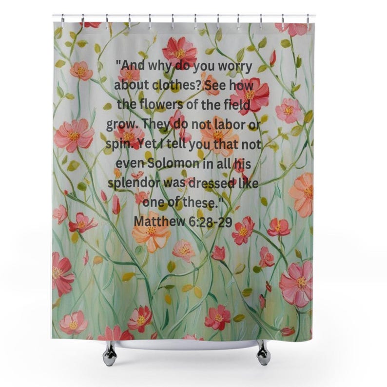Floral Bible Verse Shower Curtain, Christian Religious Bathroom Decor ...